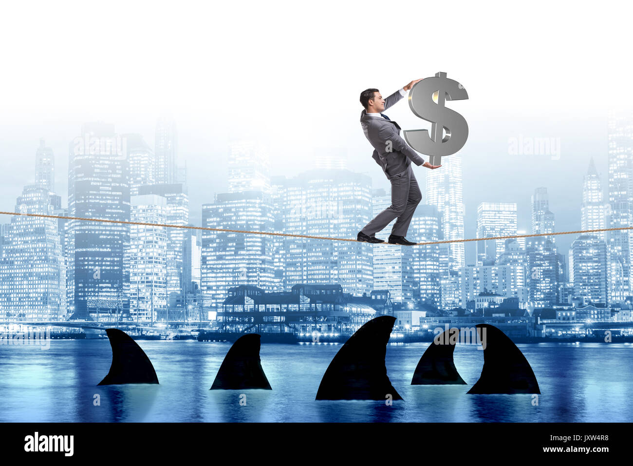 Hand cutting rope in business risk concept Stock Photo - Alamy