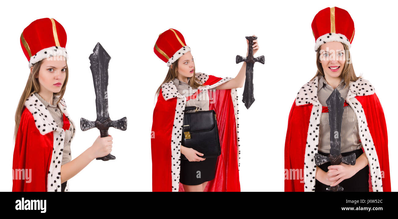 Businesslady wearing crown isolated on white Stock Photo - Alamy