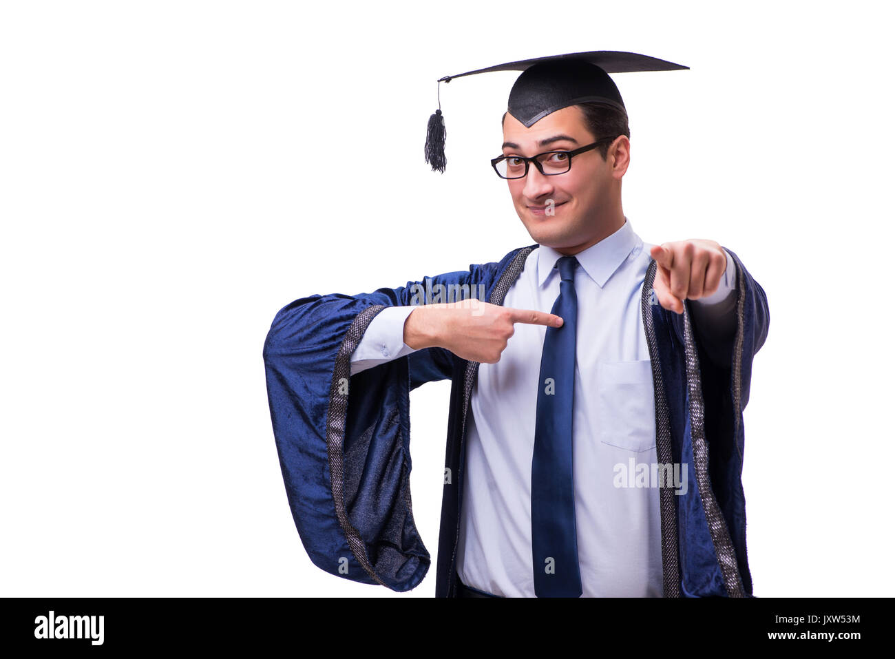 Young man student graduating isolated on white Stock Photo - Alamy