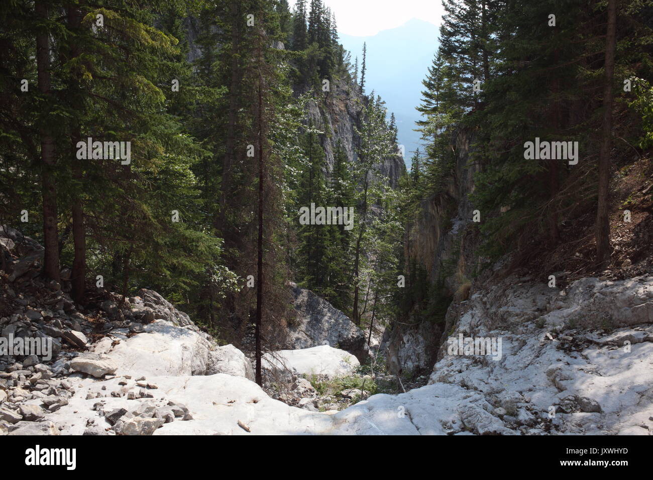 Hiking the second canyon on Grotto Mountain Stock Photo - Alamy