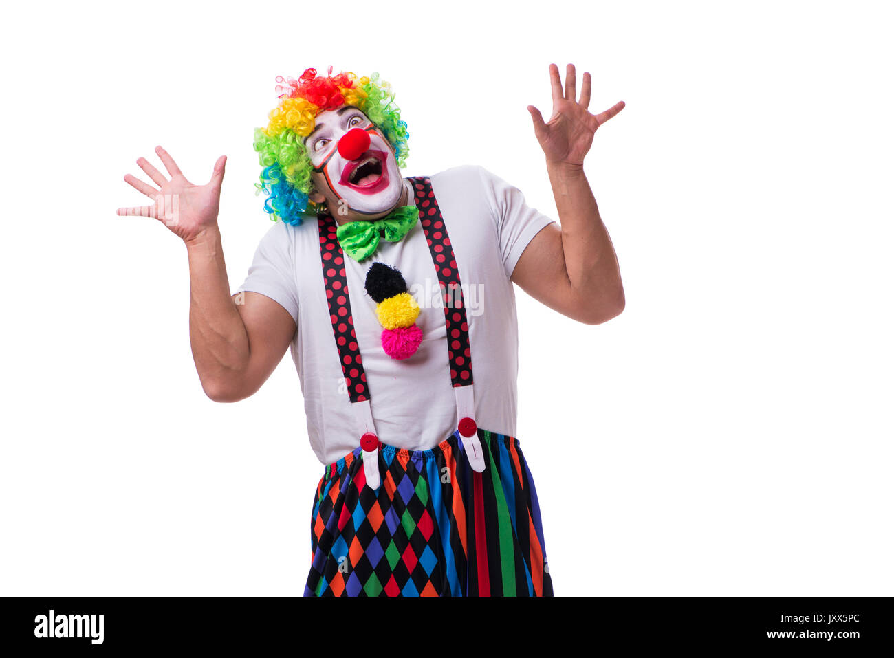 Funny clown acting silly isolated on white background Stock Photo - Alamy