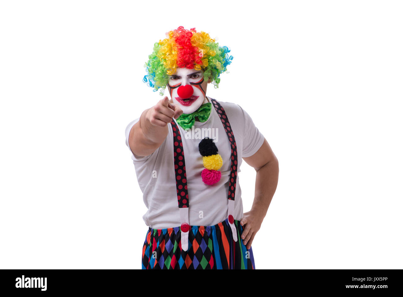 Funny clown acting silly isolated on white background Stock Photo - Alamy