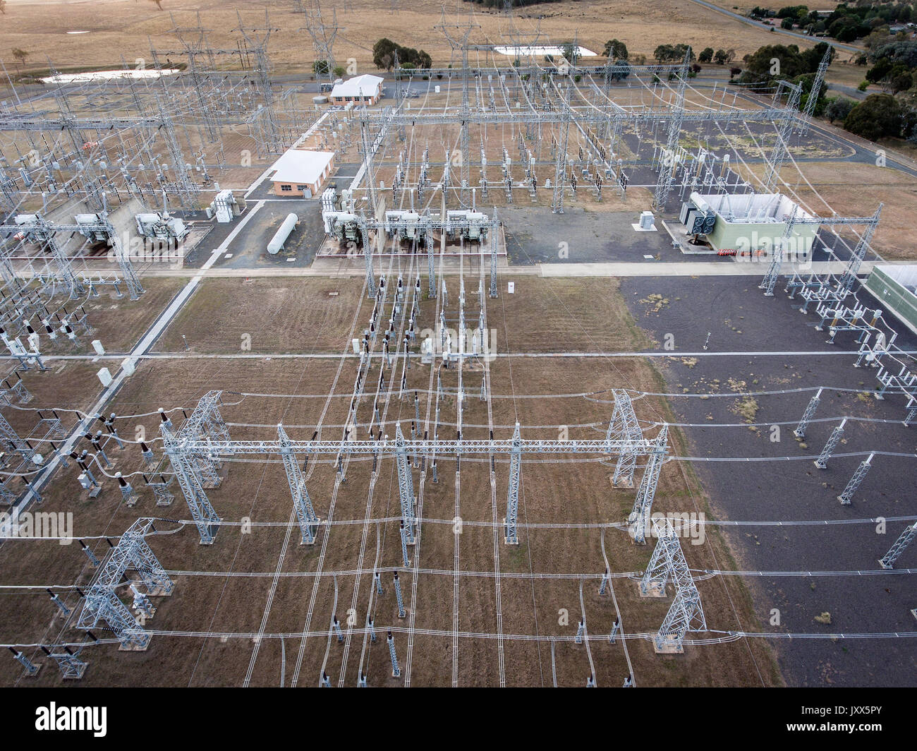 Electrical substation power distribution aerial hi-res stock ...