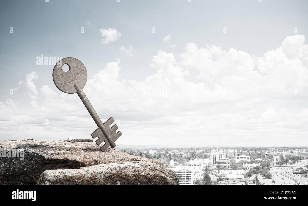 Conceptual background image of concrete key sign and natural lan Stock ...