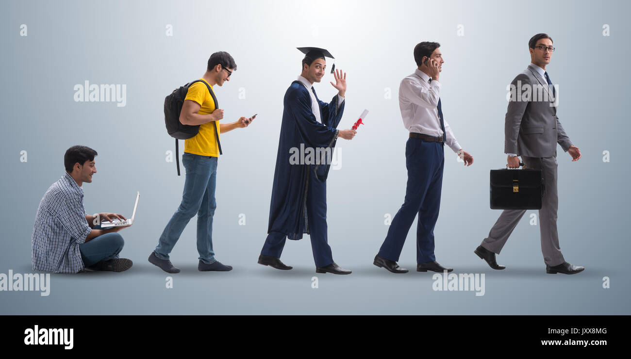Business concept with man progressing through stages Stock Photo - Alamy