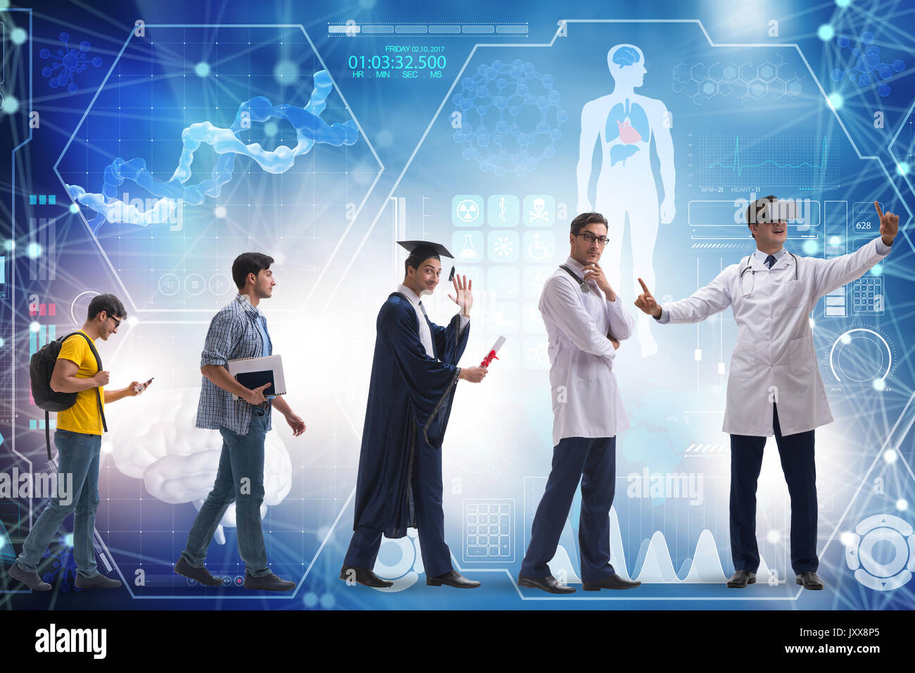 Business concept with man progressing through stages Stock Photo - Alamy