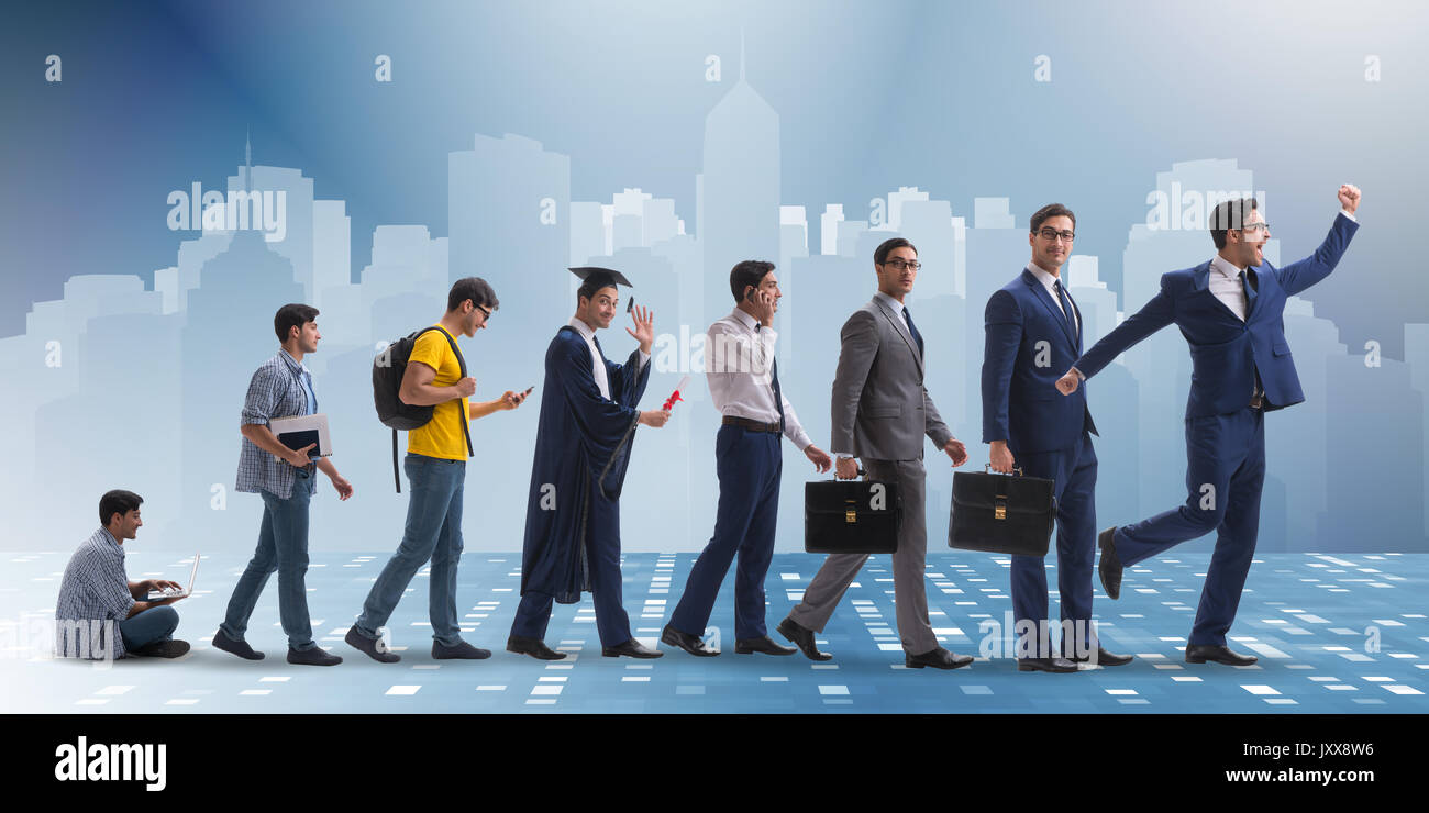 Business concept with man progressing through stages Stock Photo - Alamy
