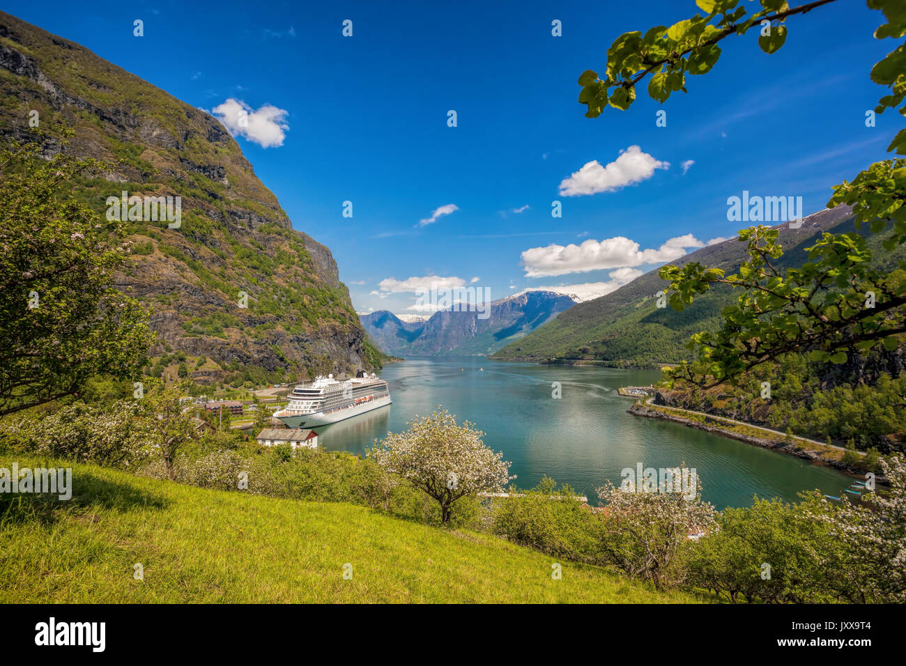 Cruise ship in the port of famous Flam, Norway Stock Photo - Alamy