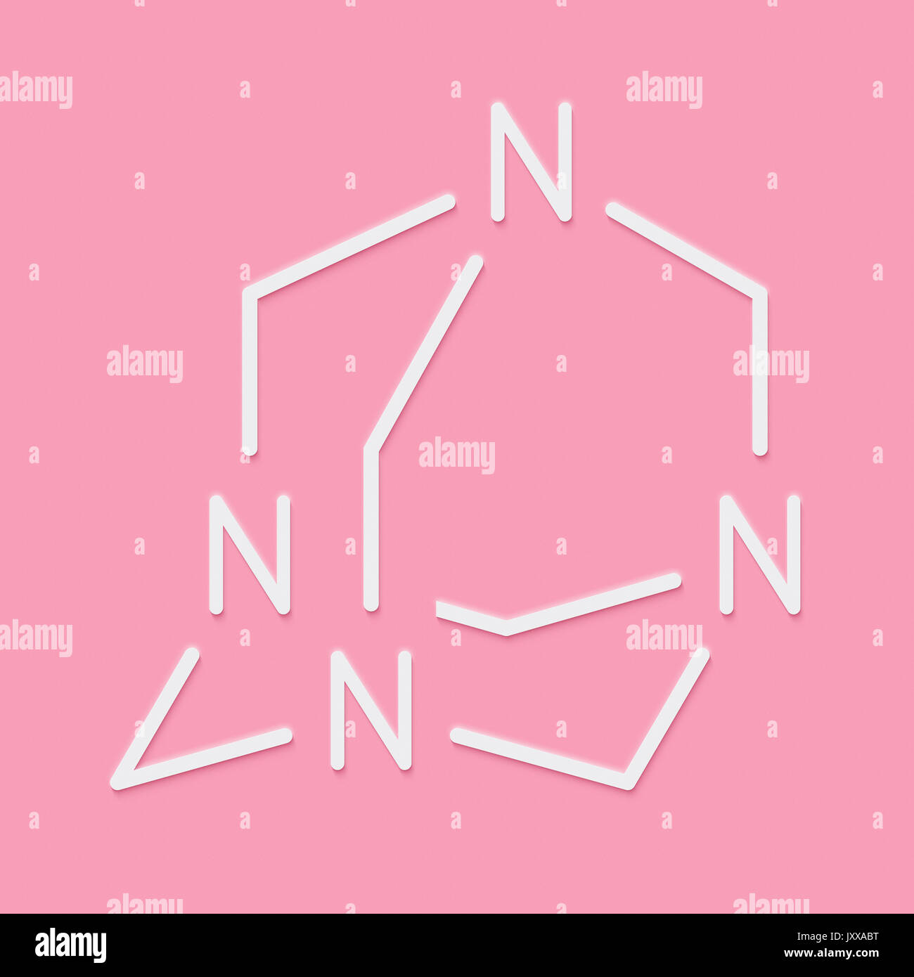 Methenamine molecule. Uses as an antiseptic drug and in solid fuel ...
