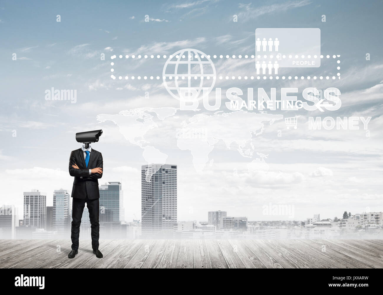 Concept of security and privacy protection with camera headed man Stock ...