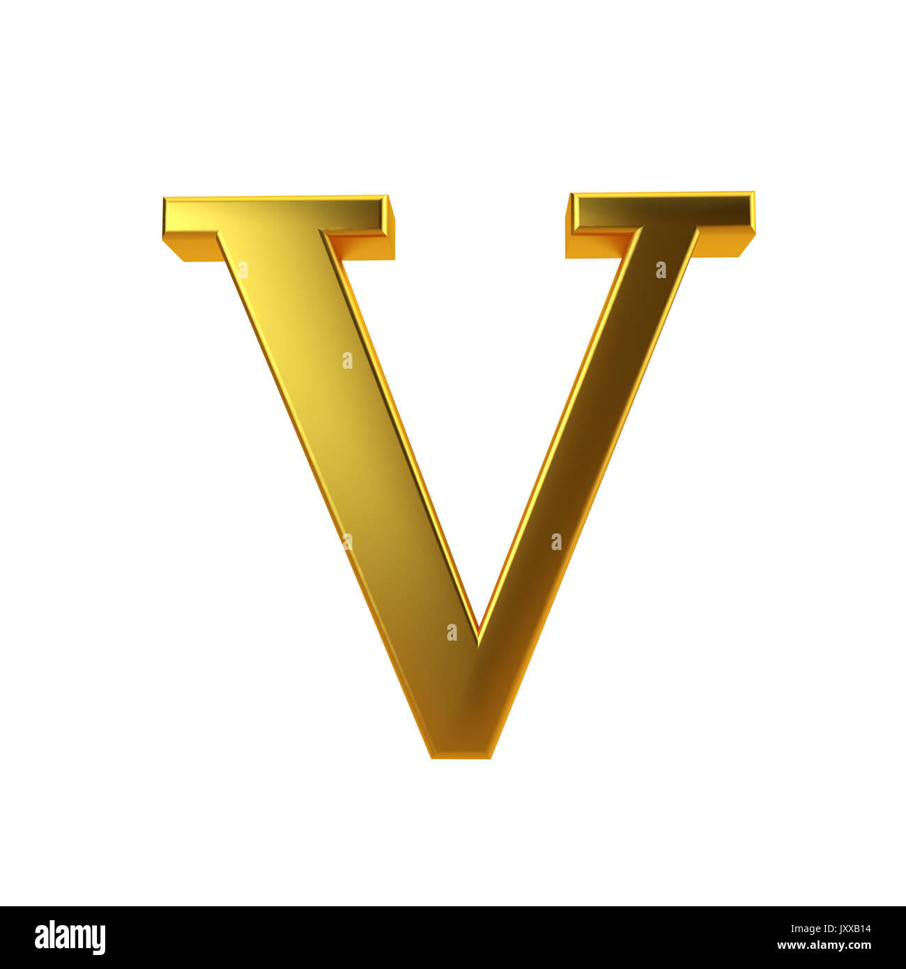 Shiny gold letter V on a plain white background. 3D Rendering Stock ...