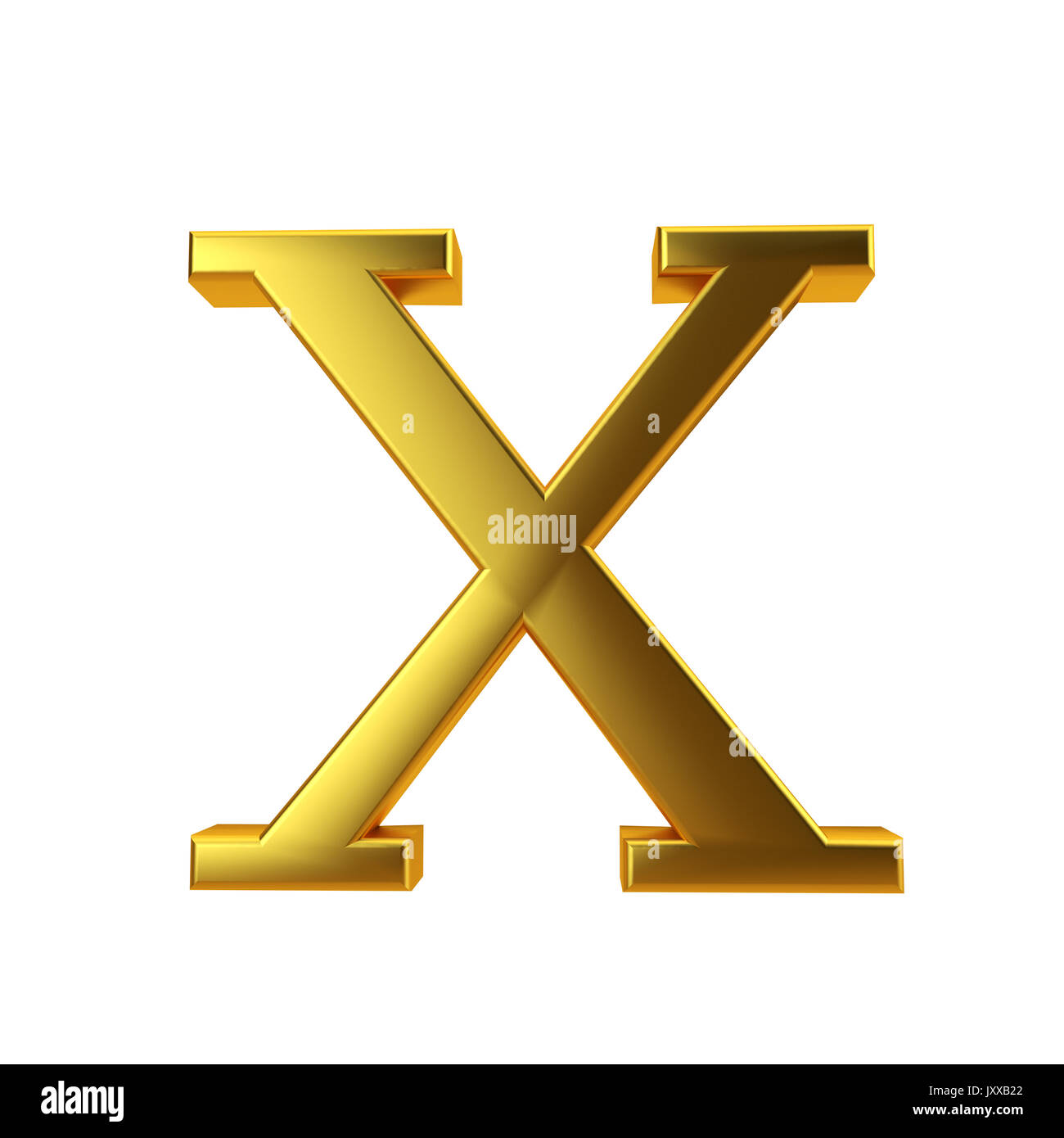 Shiny gold letter X on a plain white background. 3D Rendering Stock ...