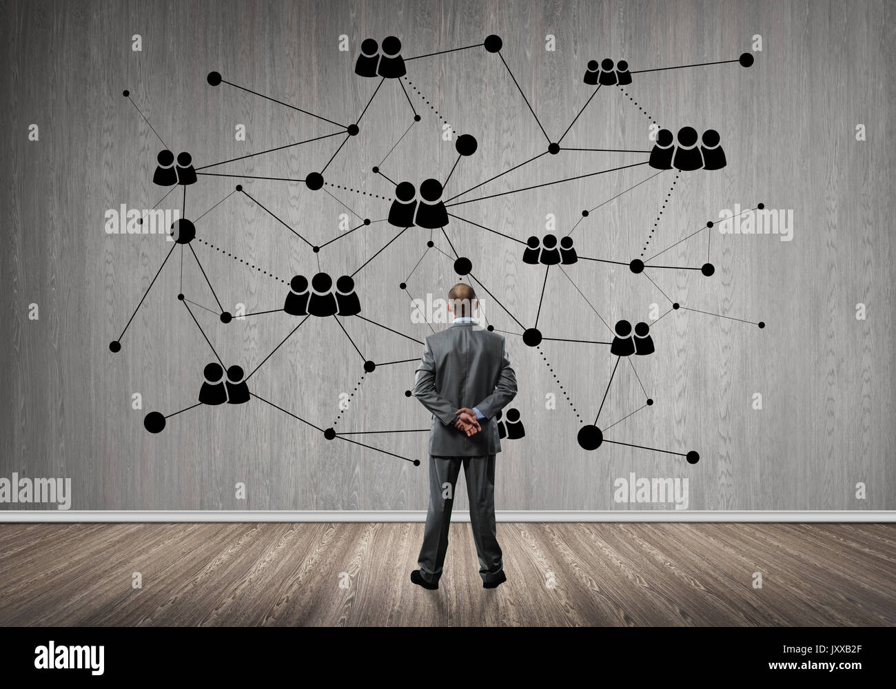 Connection lines drawn on concrete wall as symbol for networking Stock ...
