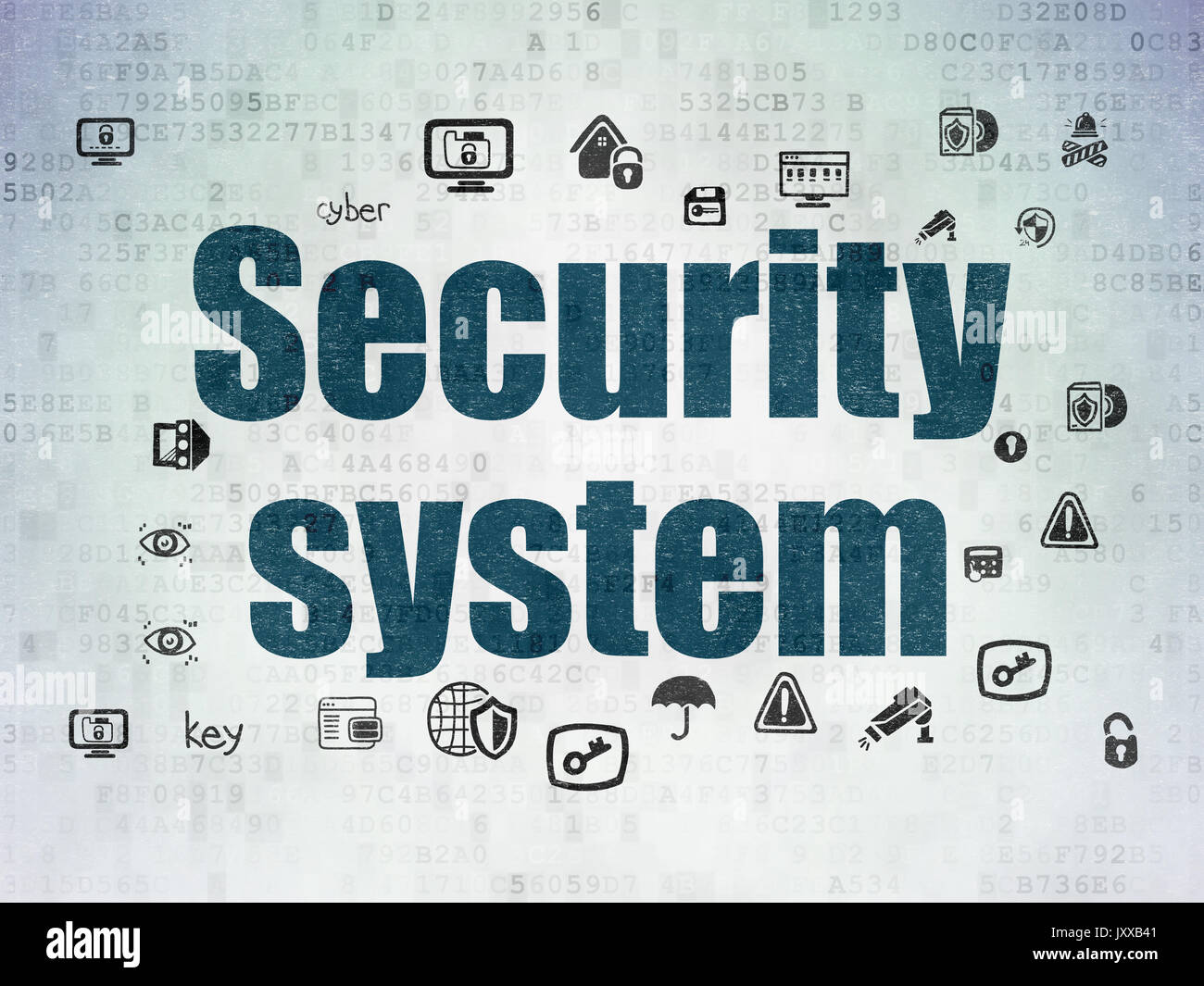 Protection concept: Security System on Digital Data Paper background ...
