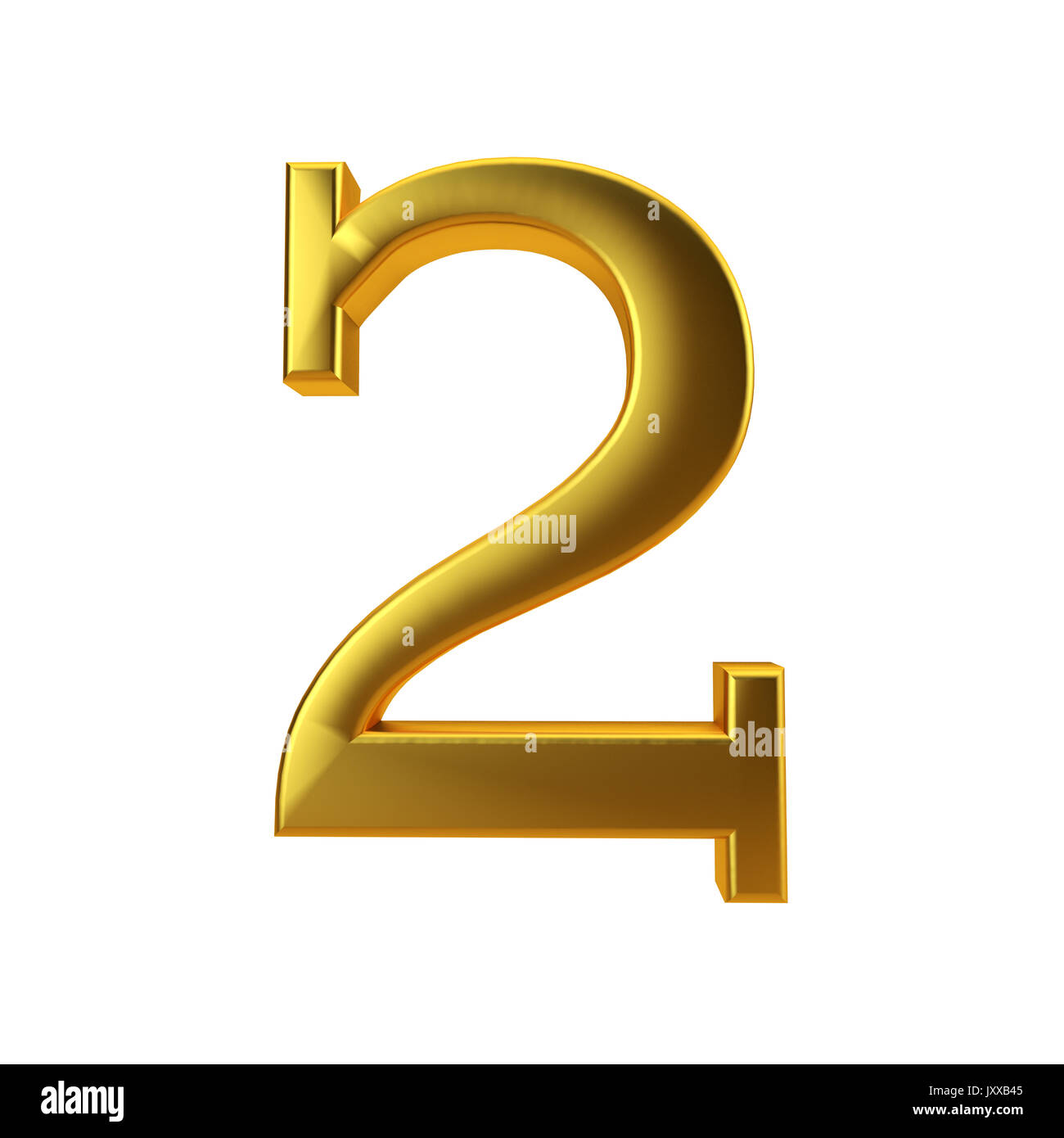 Shiny gold number 2 on a plain white background. 3D Rendering Stock ...