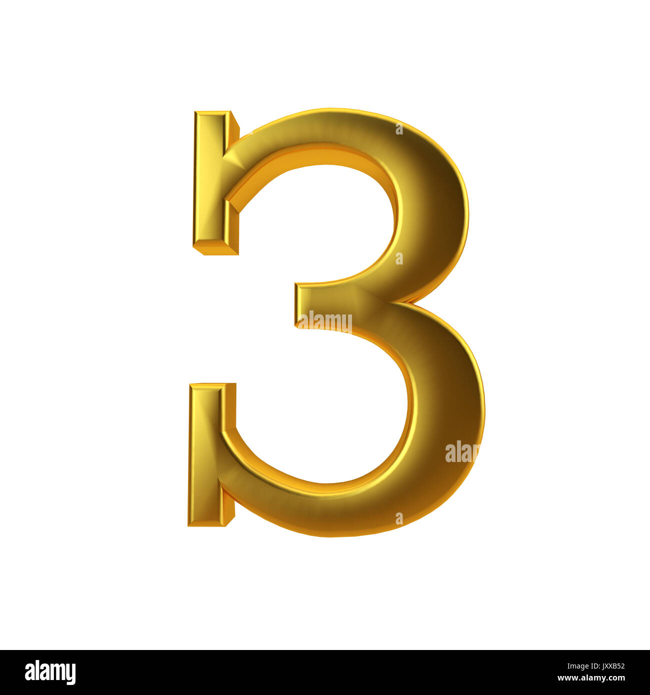Shiny gold number 3 on a plain white background. 3D Rendering Stock ...