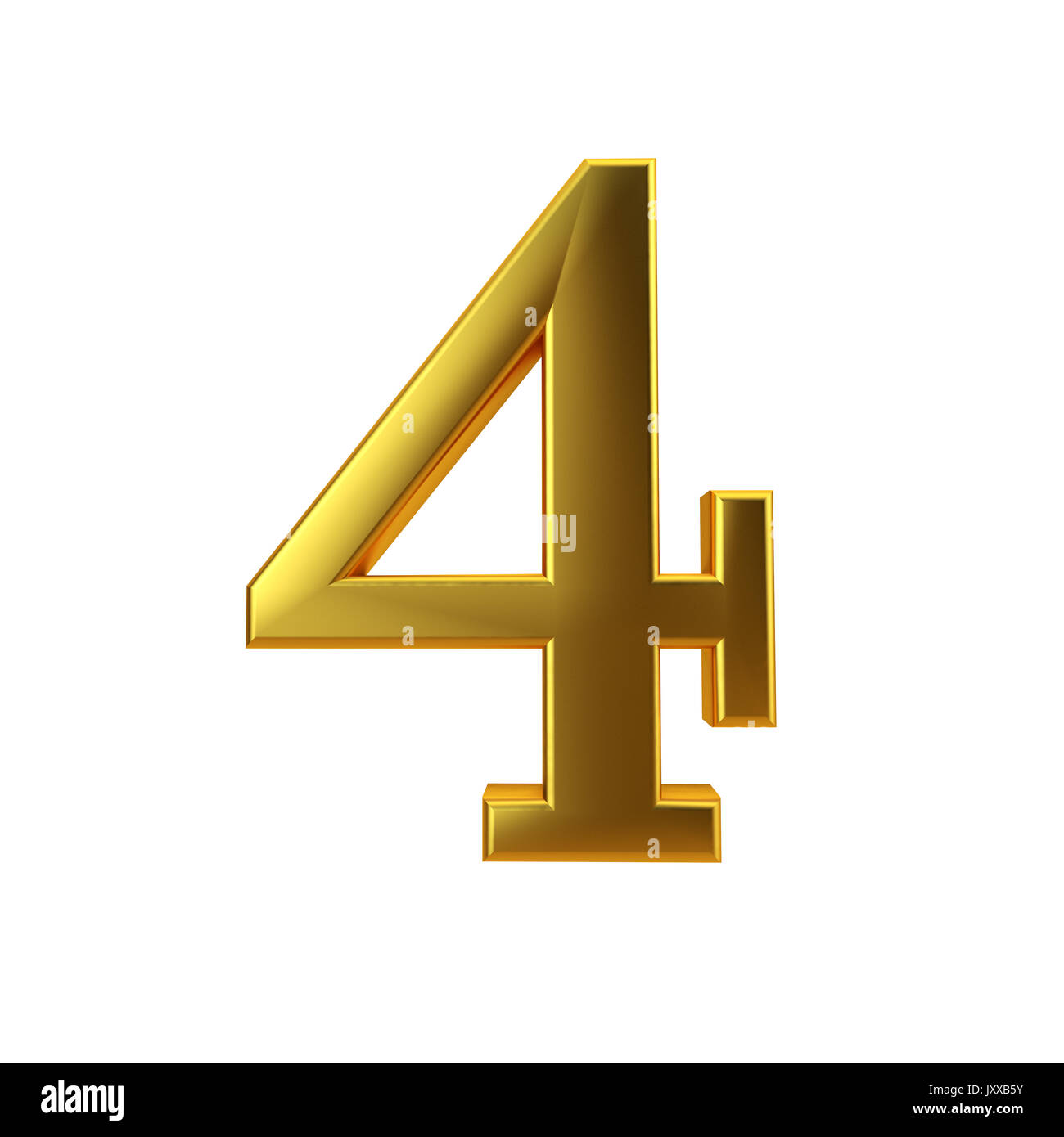 Shiny gold number 4 on a plain white background. 3D Rendering Stock ...