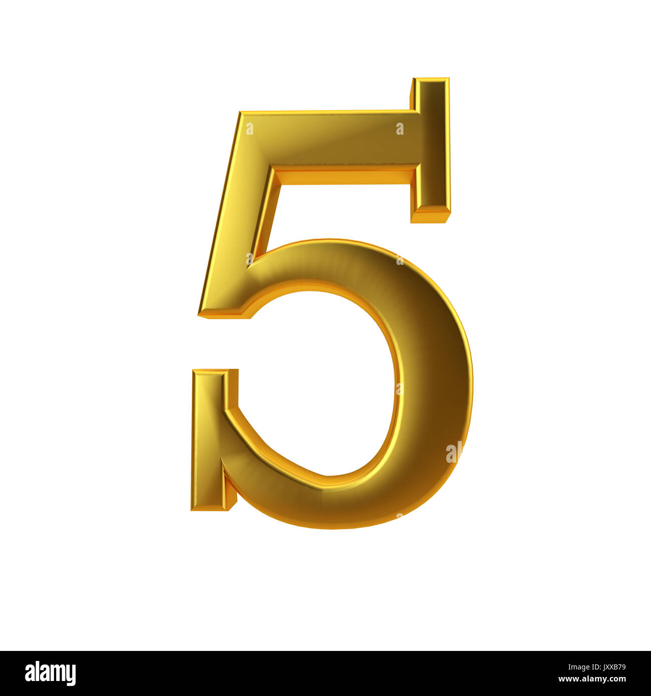 Shiny gold number 5 on a plain white background. 3D Rendering Stock ...