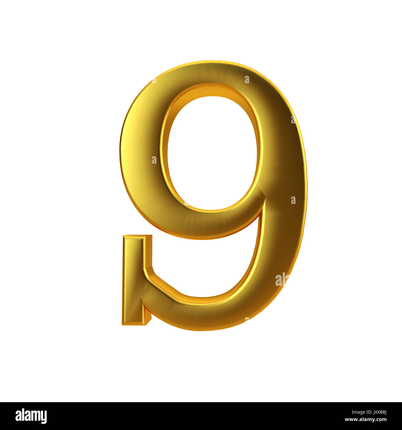 Shiny gold number 9 on a plain white background. 3D Rendering Stock ...