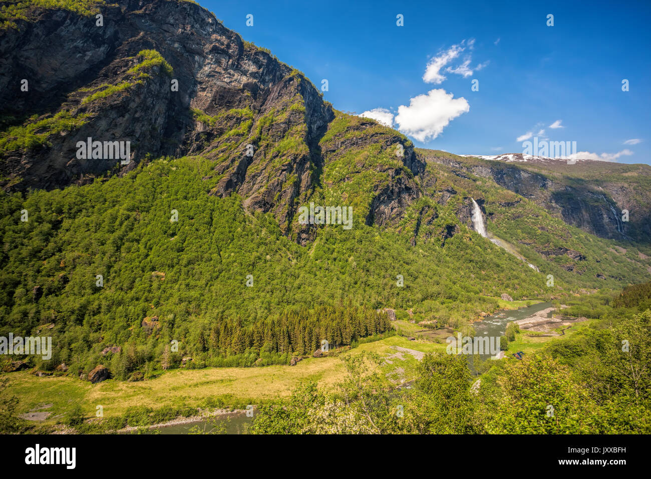 Waterfall near the Flam village in Norway Stock Photo - Alamy