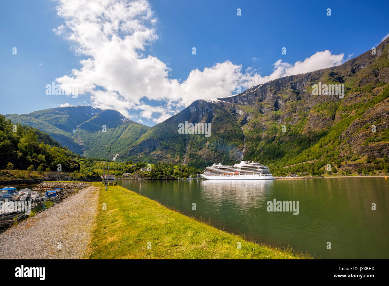 Port of Flam with cruise ship in Norway Stock Photo - Alamy