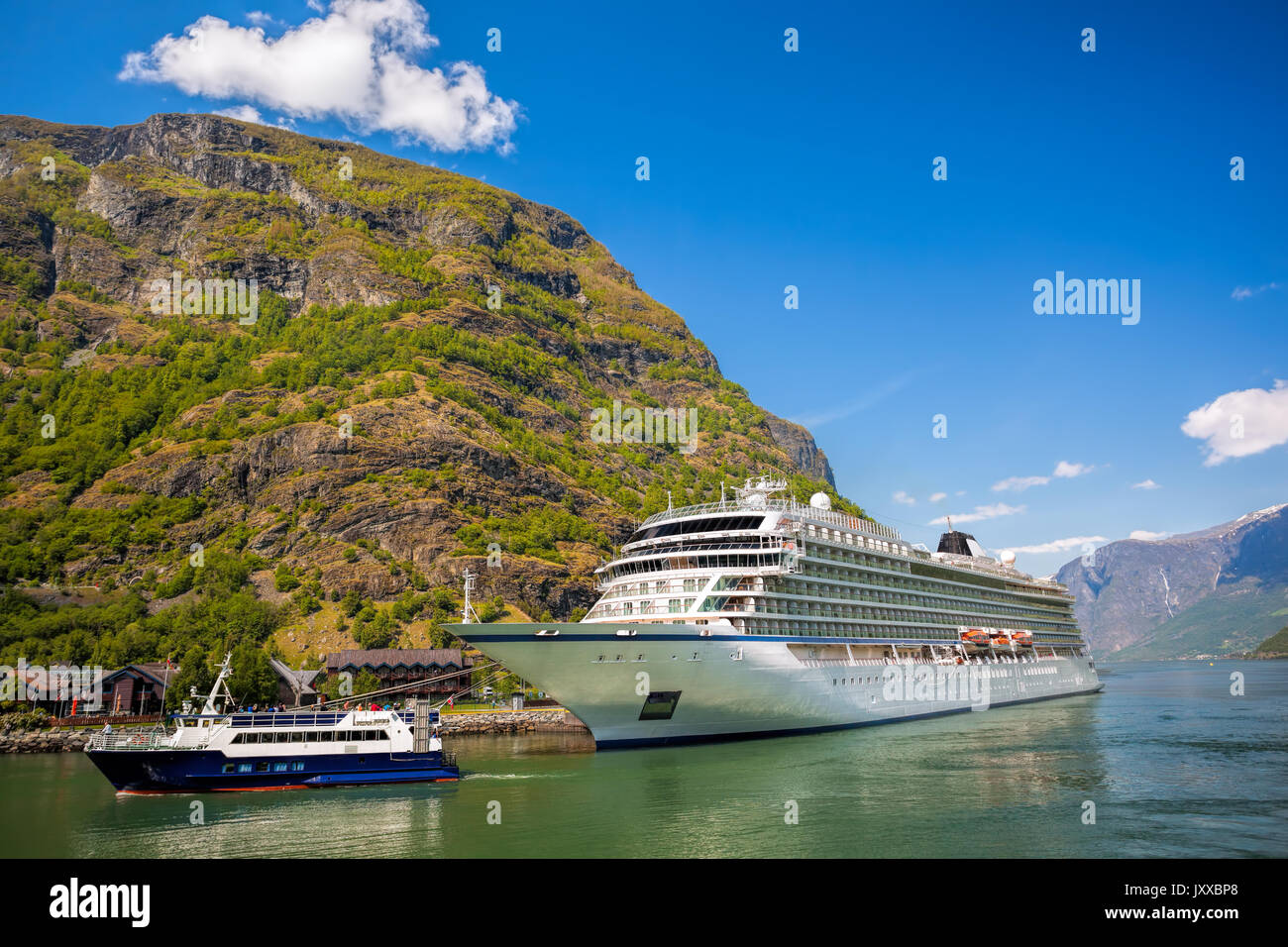 Port of Flam with cruise ship in Norway Stock Photo - Alamy