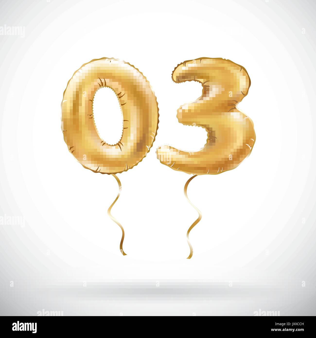 vector Golden number 03 Zero three metallic balloon. Party decoration ...