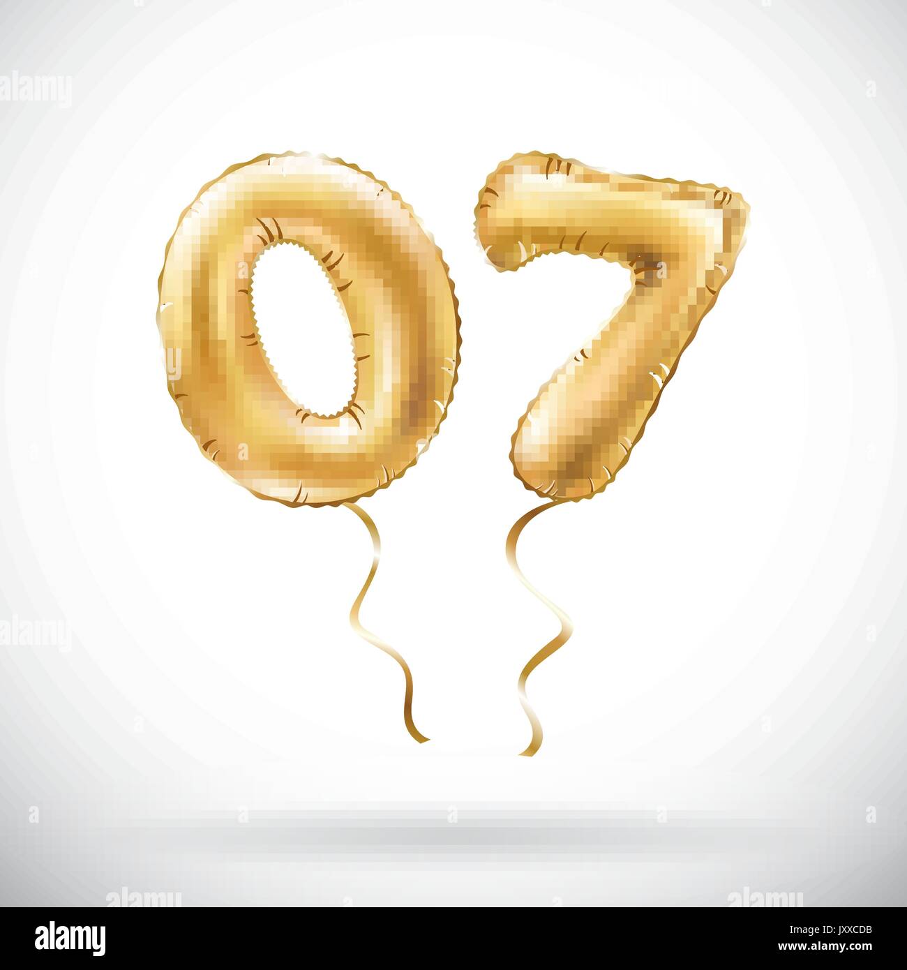 vector Golden number 0 7 zero seven metallic balloon. Party decoration ...