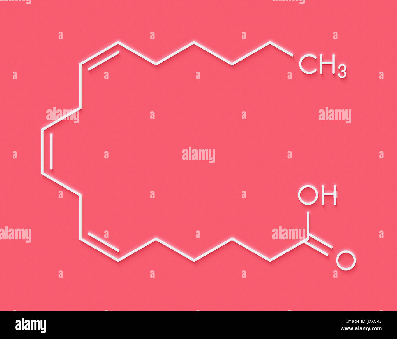 Gamma-linolenic acid (GLA, gamolenic acid) molecule. Omega-6 fatty acid ...