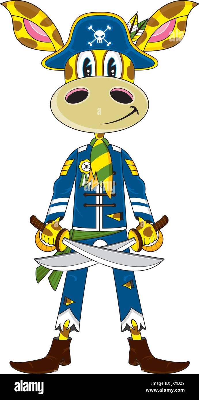 Cute Cartoon Giraffe Pirate Captain with Crossed Swords Stock Vector ...