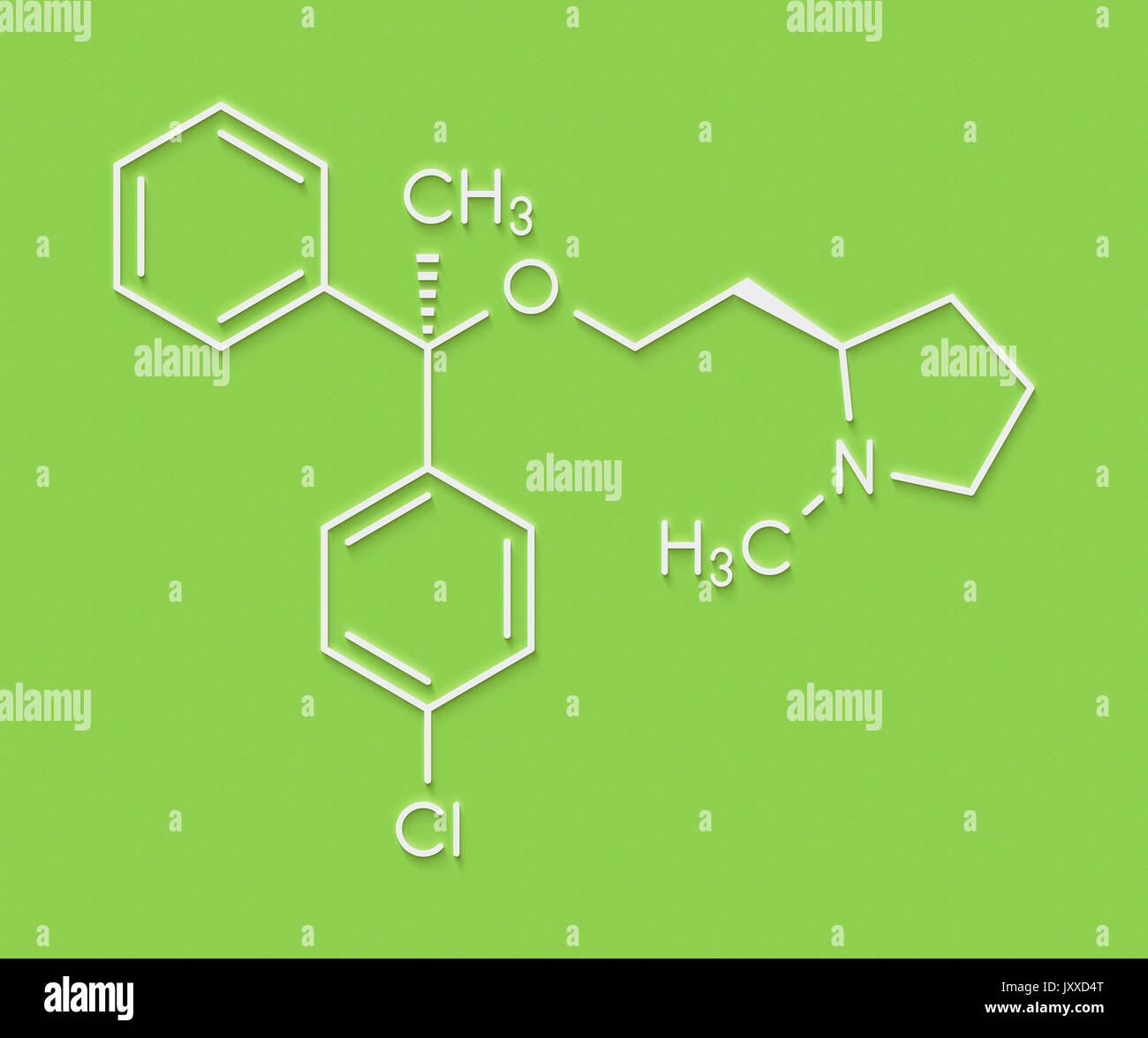 Clemastine (meclastine) antihistamine drug molecule. Used to treat ...