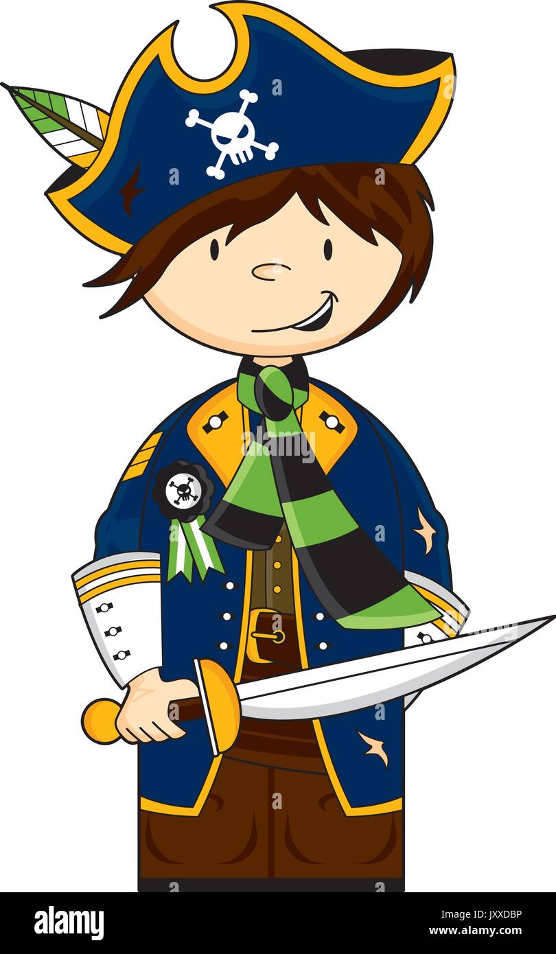 Cute Cartoon Pirate Captain with Sword Stock Vector Image & Art - Alamy