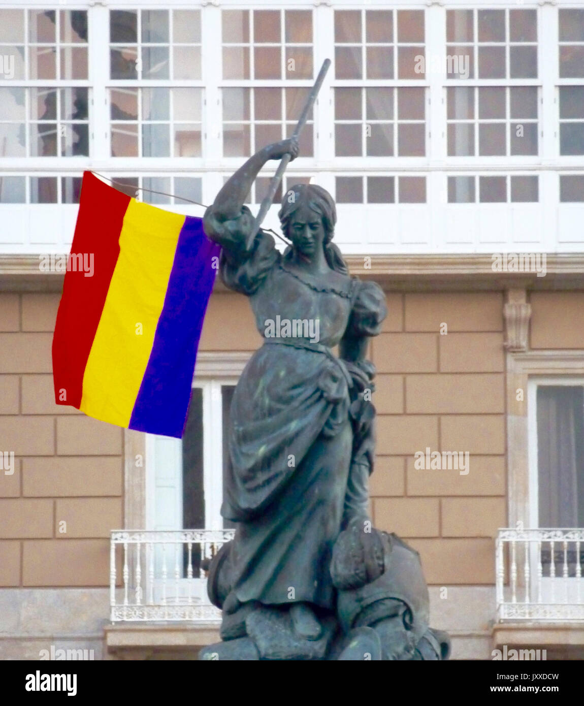Maria Pita statue, Coruna heroine, with a Republican flag Stock Photo ...
