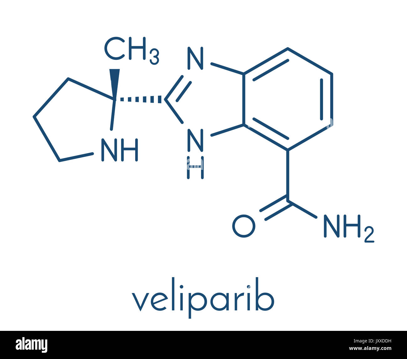 Veliparib cancer drug molecule (PARP inhibitor). Skeletal formula Stock ...