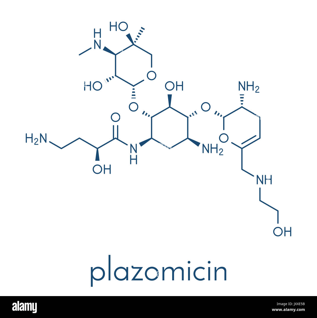 Plazomicin antibiotic drug molecule (aminoglycoside class). Skeletal ...