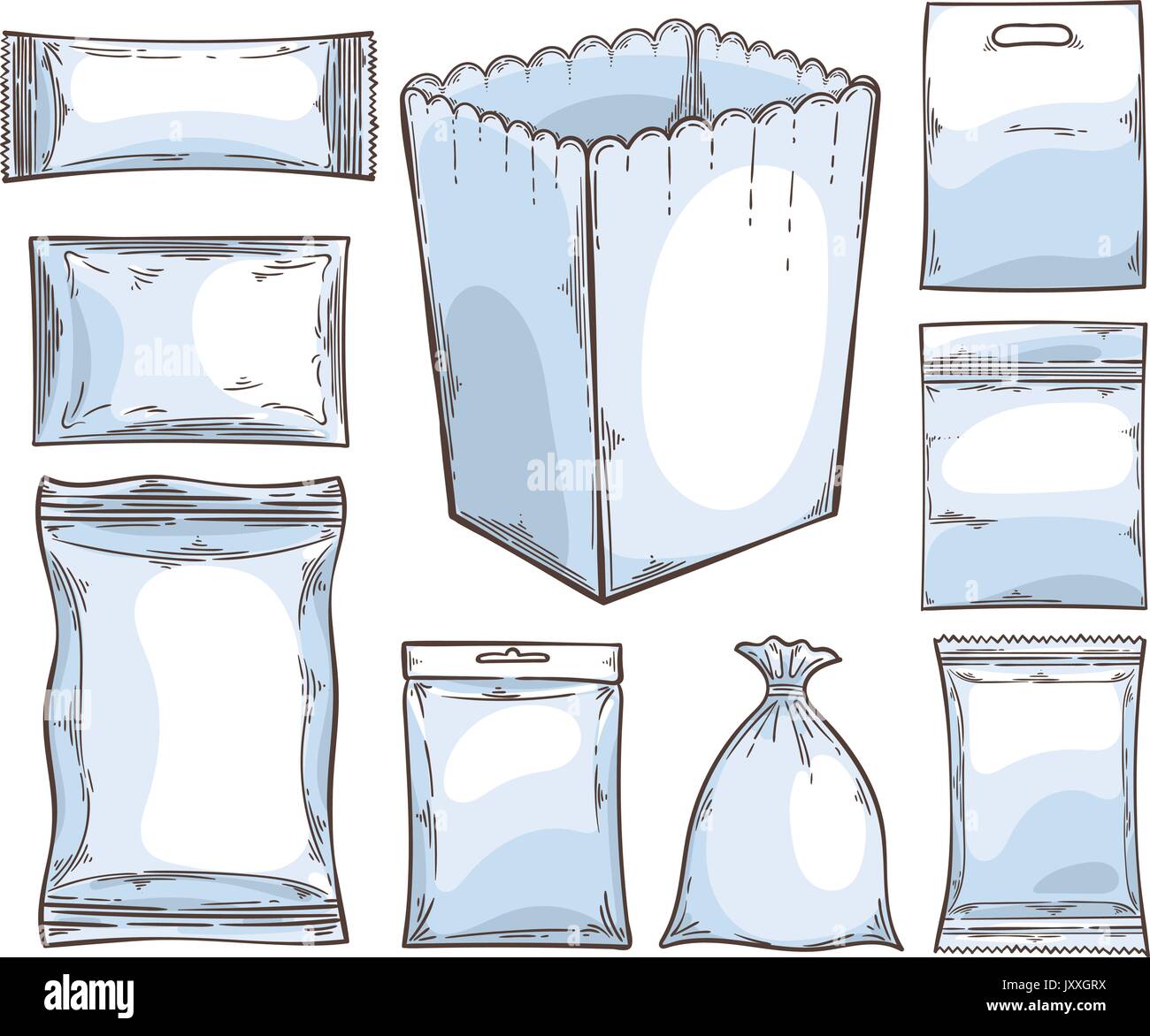 Big set of empty plastic and paper packaging. Vector elements ...