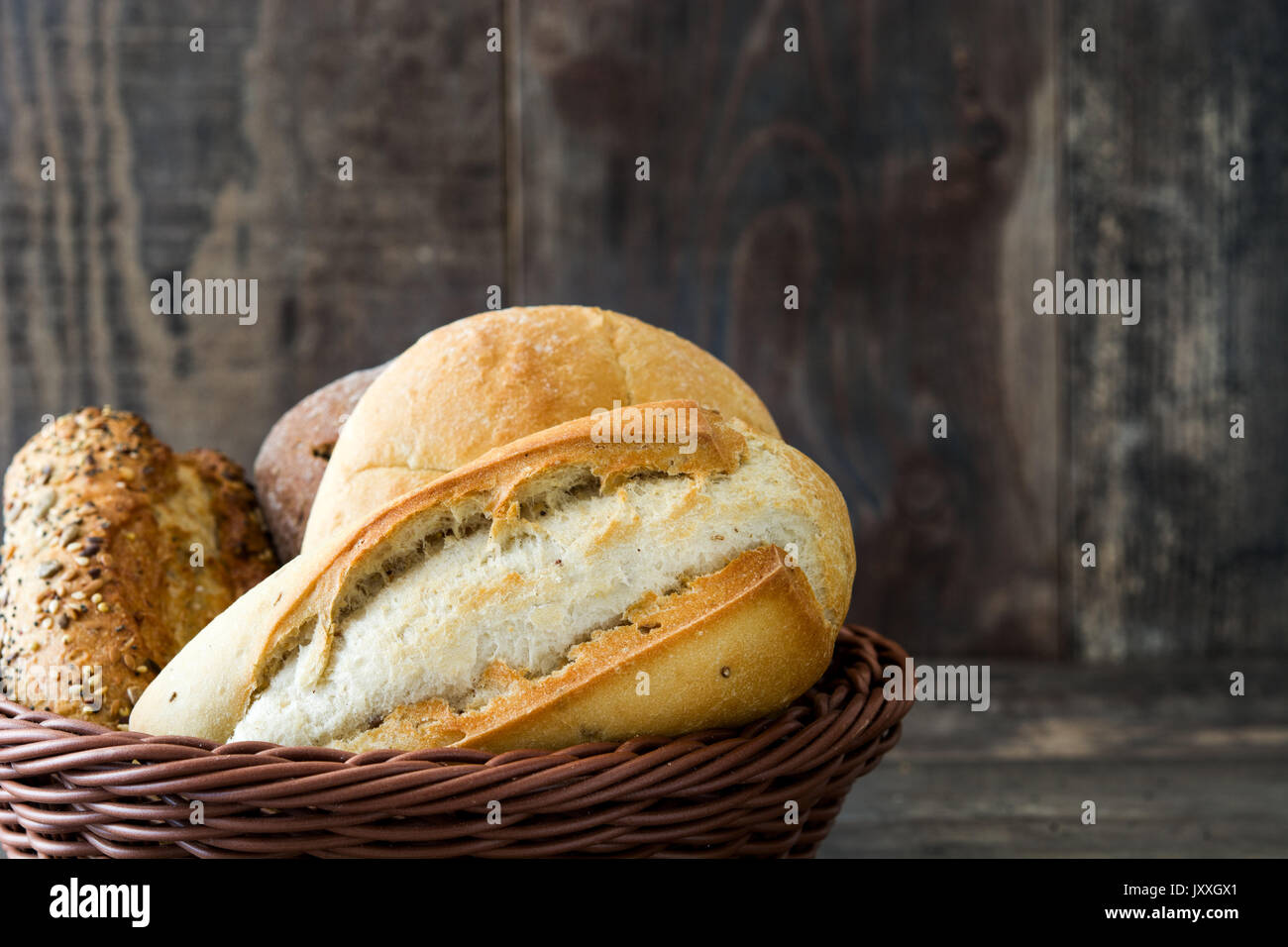 Mixed bread in basket hi-res stock photography and images - Alamy