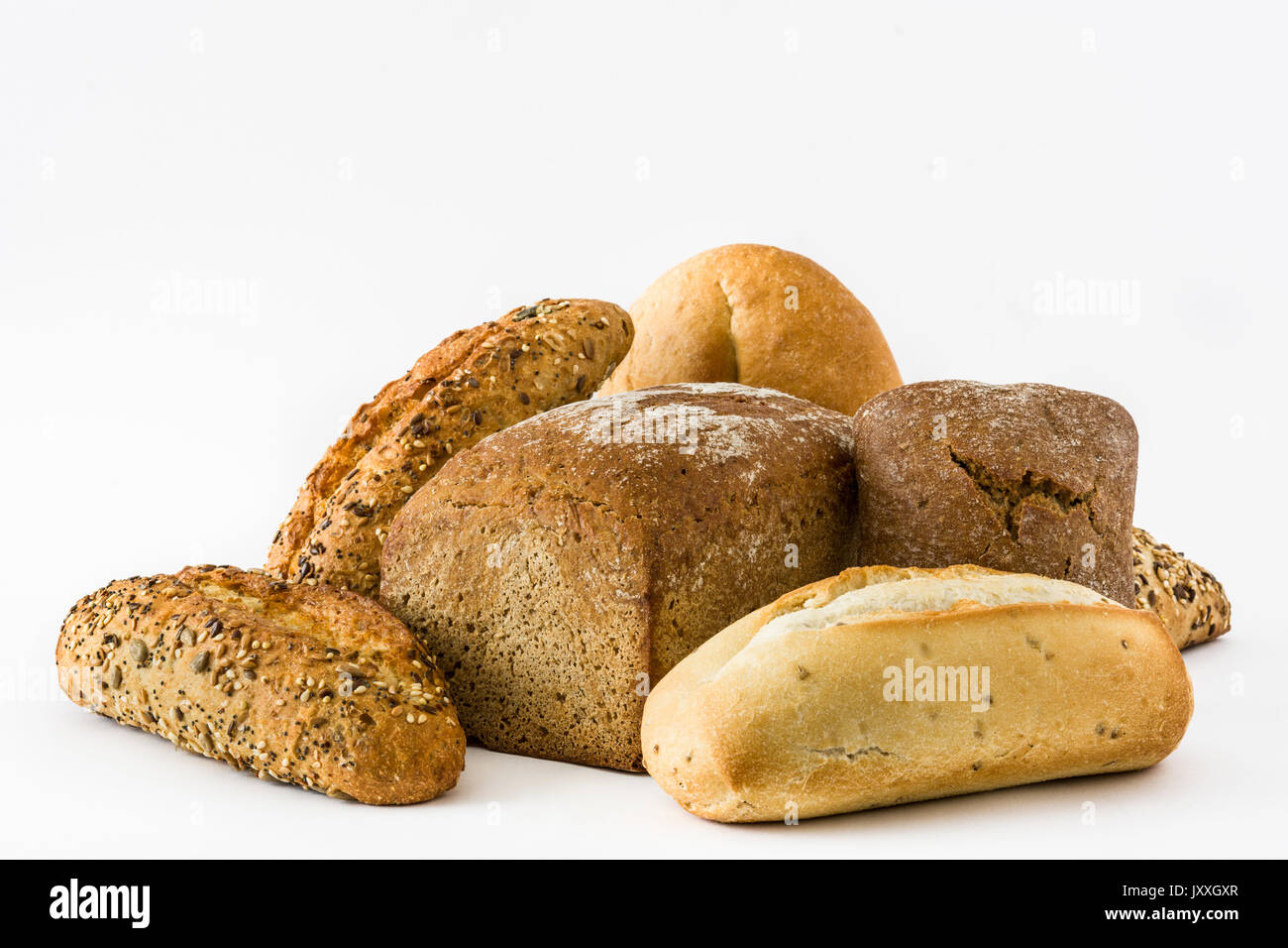 Mixed breads isolated on white background Stock Photo - Alamy