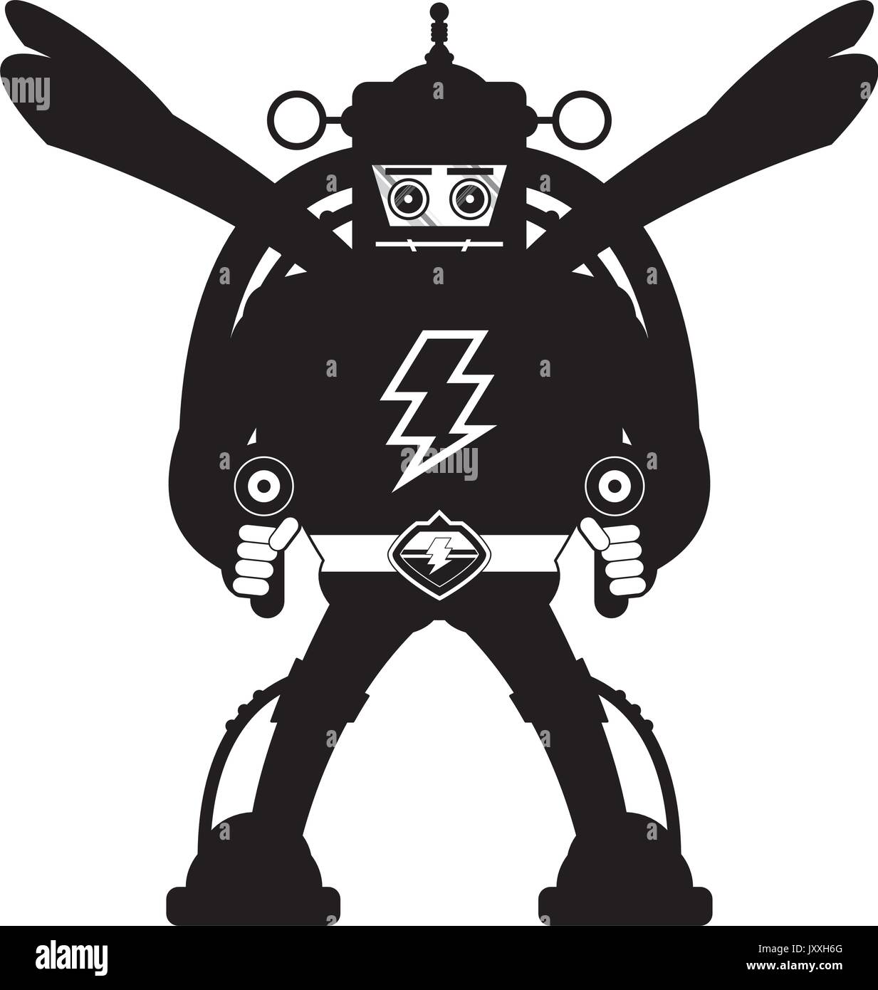 Cartoon Retro Science Fiction Giant Mecha Robot in Silhouette Stock ...