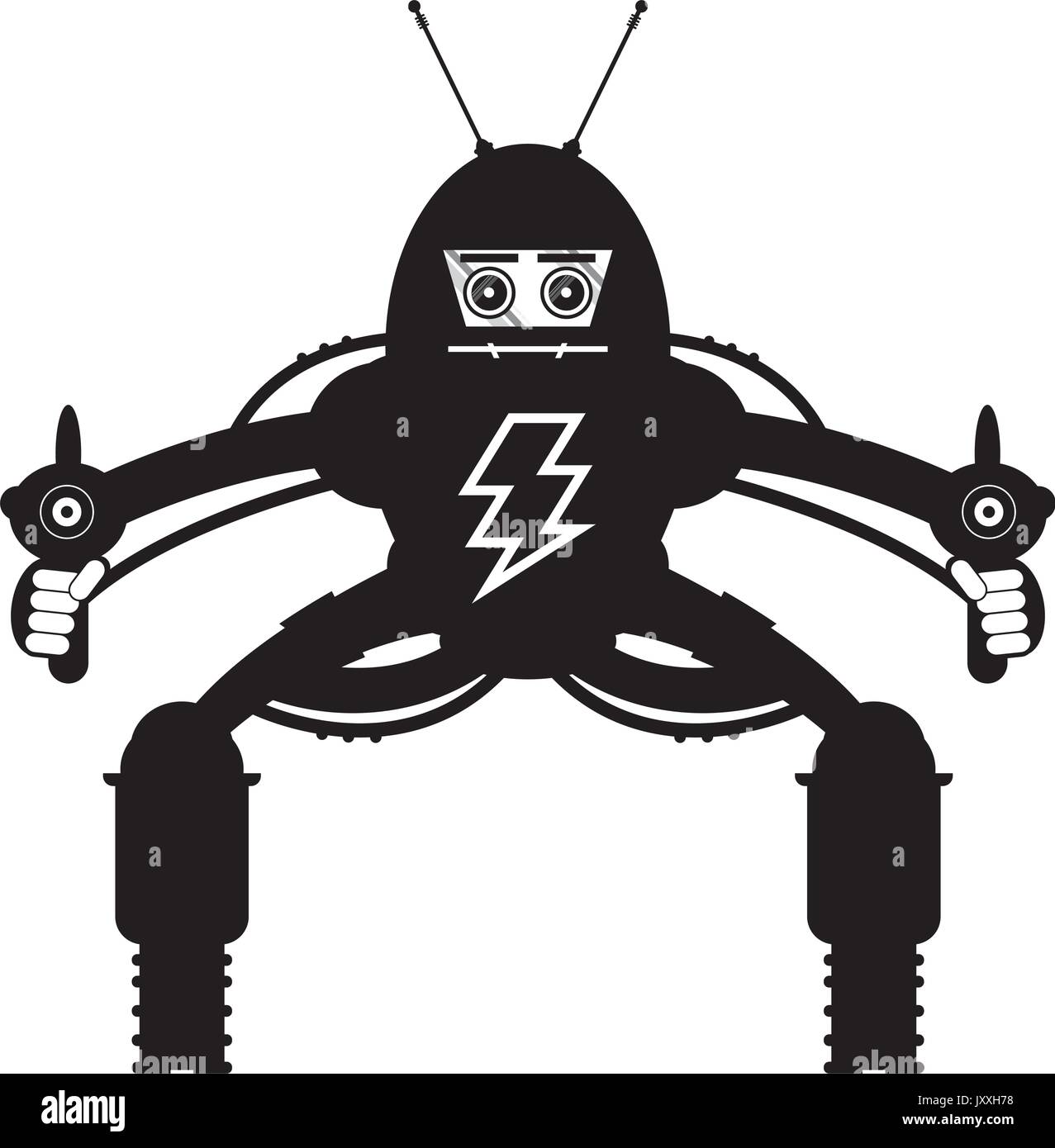 Cartoon Retro Science Fiction Giant Mecha Robot in Silhouette Stock ...