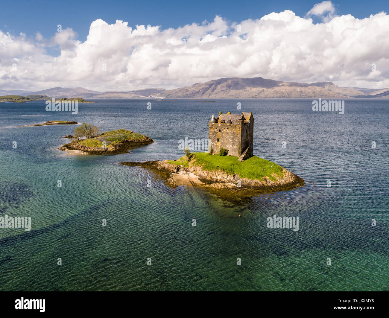 Aerial of the historic castle Stalker in Argyll Stock Photo - Alamy