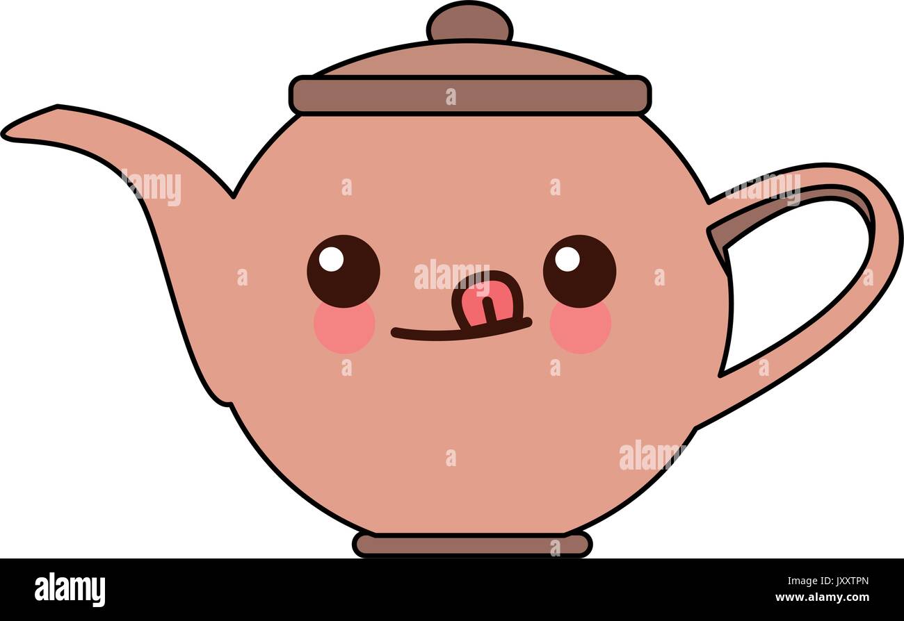 kawaii kettle coffee tea hot beverage cartoon Stock Vector Image & Art ...