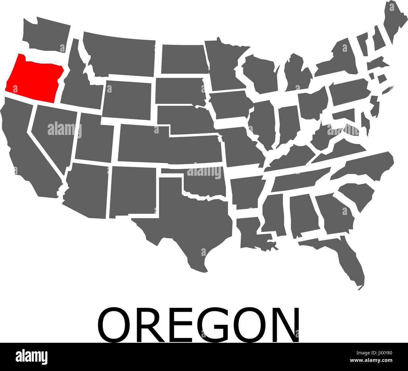 Bordering map of USA with State of Oregon marked with red color Stock ...