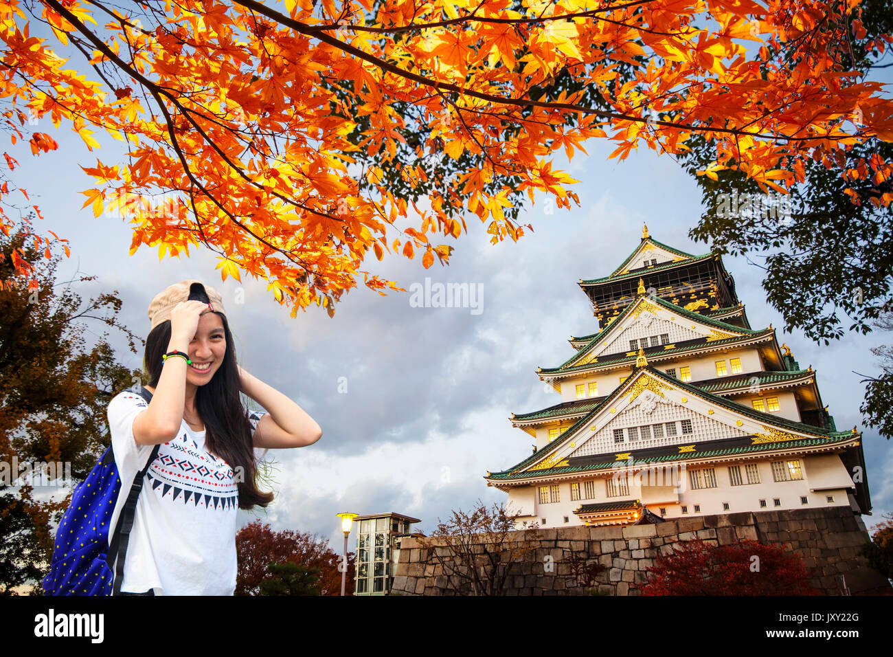 The beautiful Osaka Castle in Osaka with nice background, Japan Stock ...
