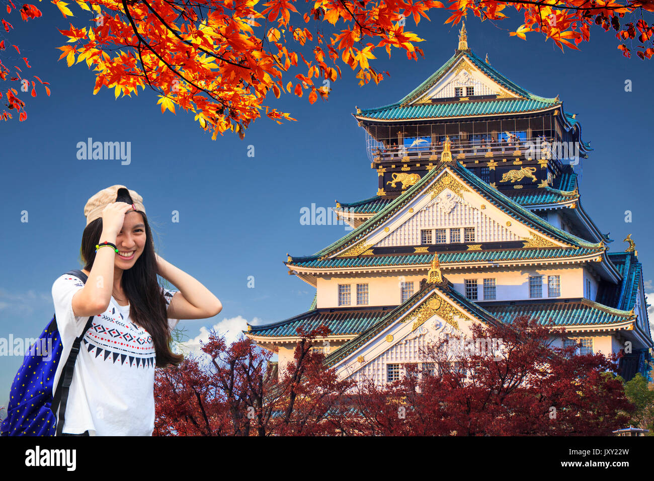 The beautiful Osaka Castle in Osaka with nice background, Japan Stock ...