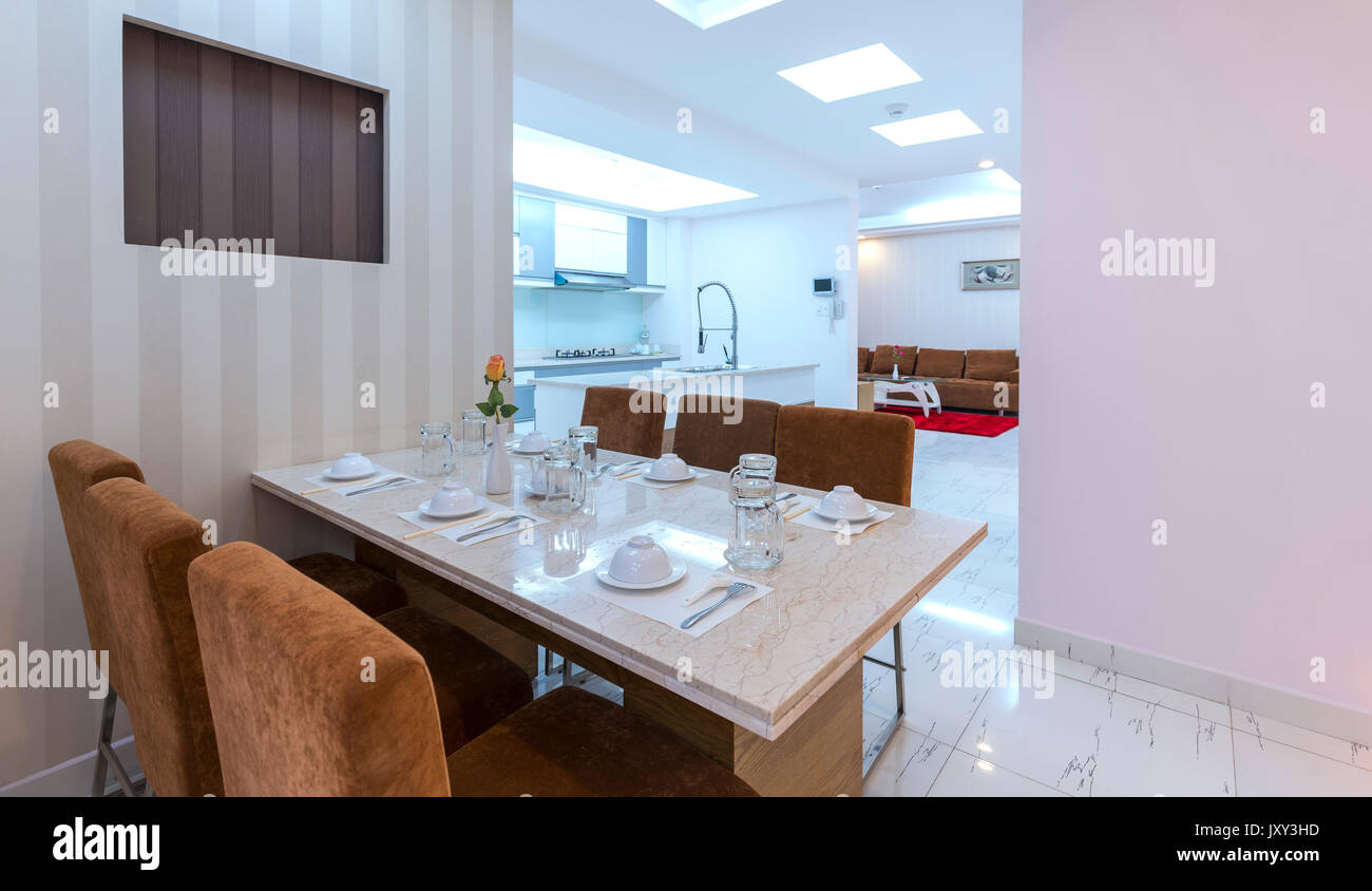 Modern living room in luxury apartments with airy, clean amenities ...