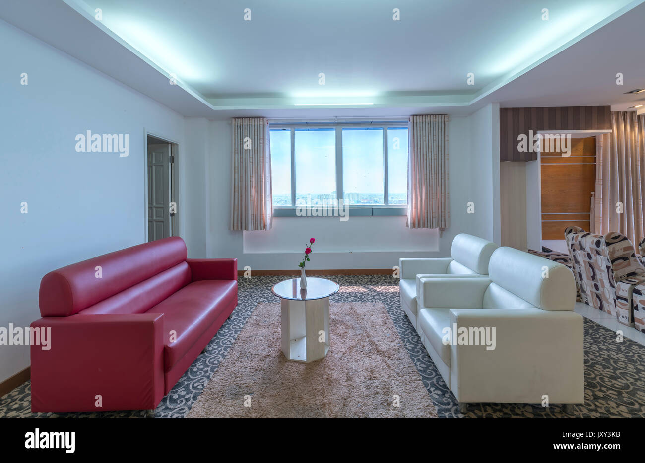 Modern living room in luxury apartments with airy, clean amenities ...