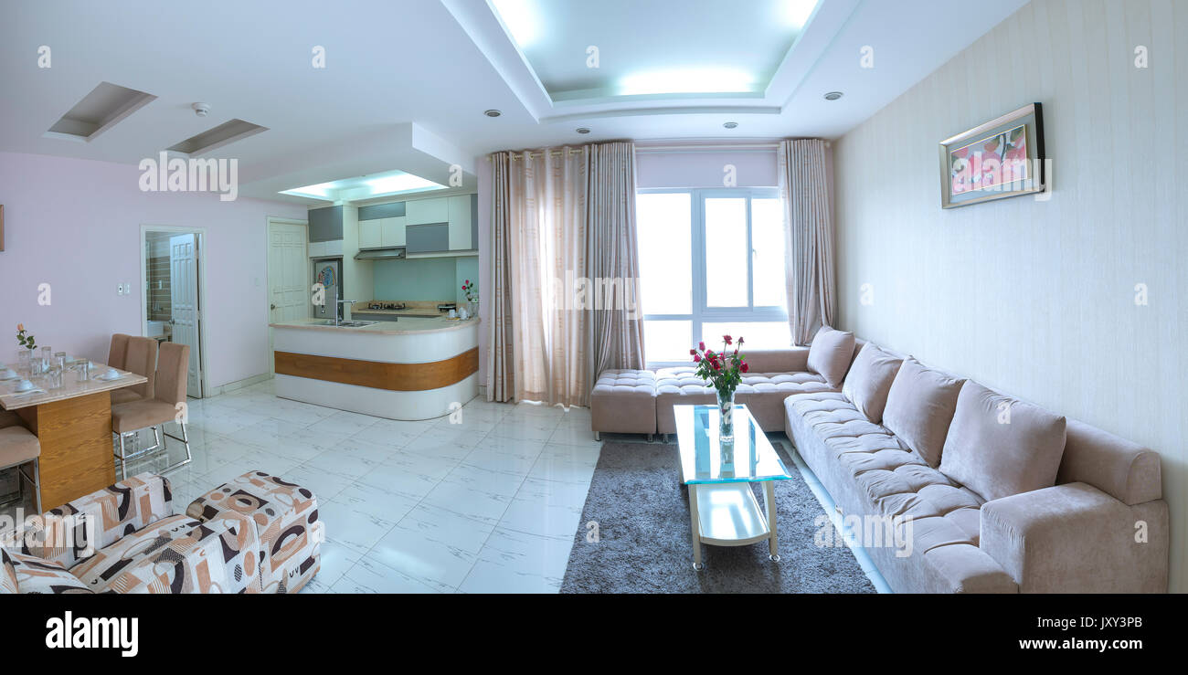 Modern living room in luxury apartments with airy, clean amenities ...