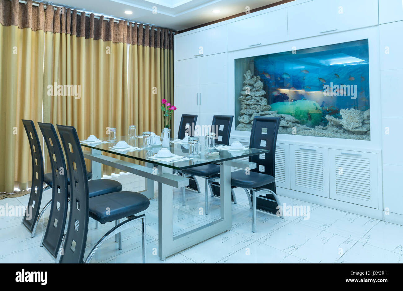 Modern living room in luxury apartments with airy, clean amenities ...