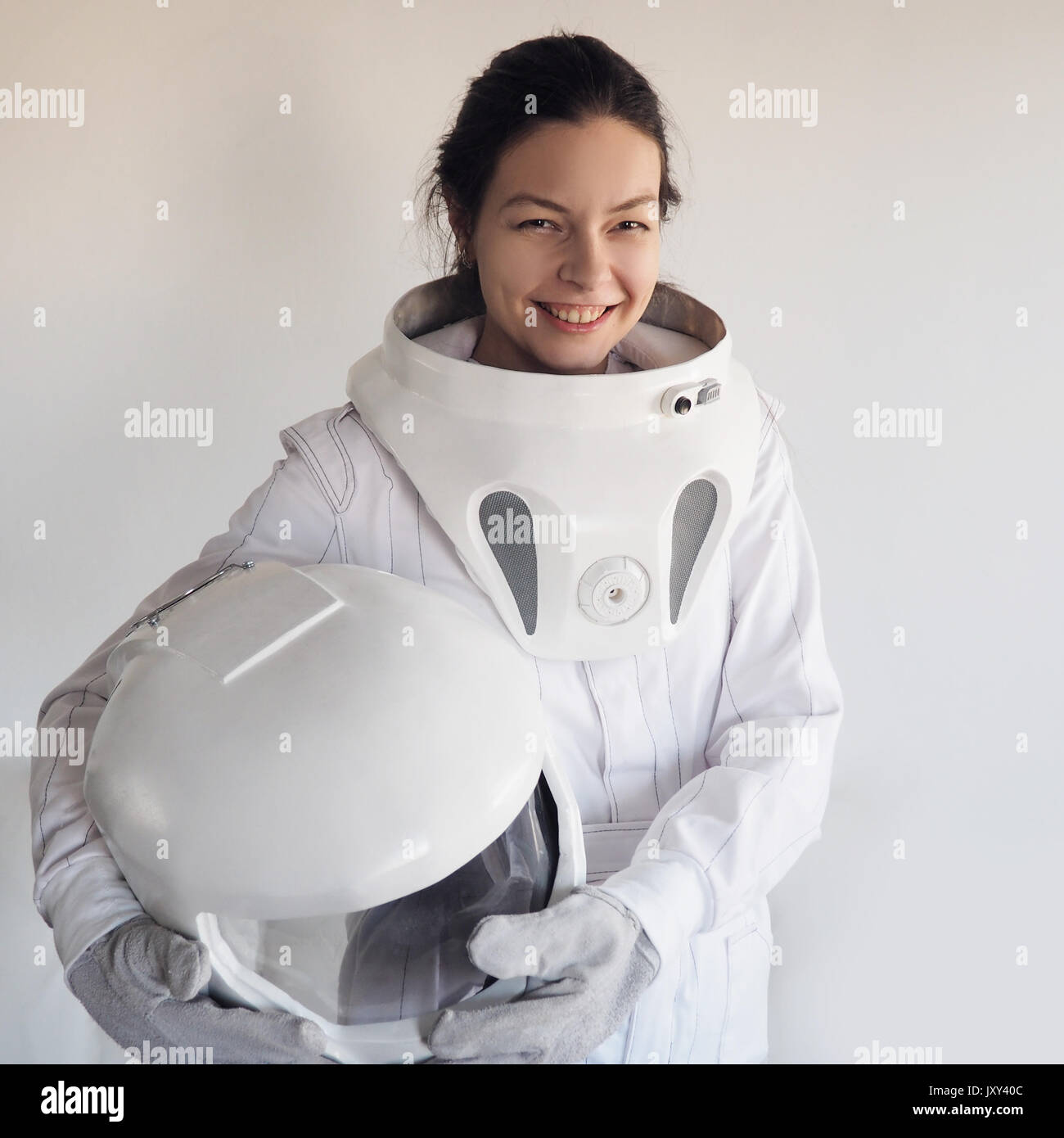 Female astronaut on a white background. Fantastic space suit Stock ...